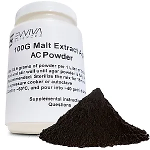 Malt Extract Agar Powder with Activated Charcoal - 100 Grams - Evviva Sciences - Make Over 110 Agar Plates - Premium Performance - Excellent Growth Medium for Mushrooms & Science Projects