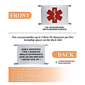 Personalized Stainless Steel Medical Alert Bracelets for Men Women - Custom Medical Alert ID Bracelets Free Engraving - Adjustable Milan Mesh Watch Band Medical Emergency Bracelet (Silver)