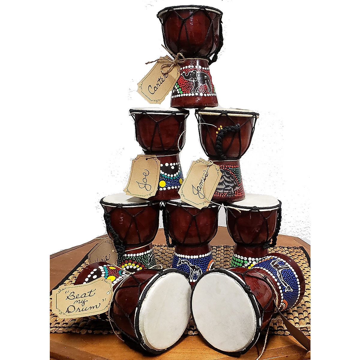Novelty Decorative Djembe 6" high x4" top (Abstract, 6 Inch)