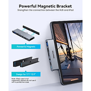 iPad Pro USB C HUB, 6-in-1 iPad Adapter (Attach Magnetically) with 60W Power Delivery, 4K HDMI, Audio, USB 3.0, SD and MicroSD Slots, for iPad Pro 2021 2020 11 12.9/iPad Air 5/iPad Mini 6 Accessories