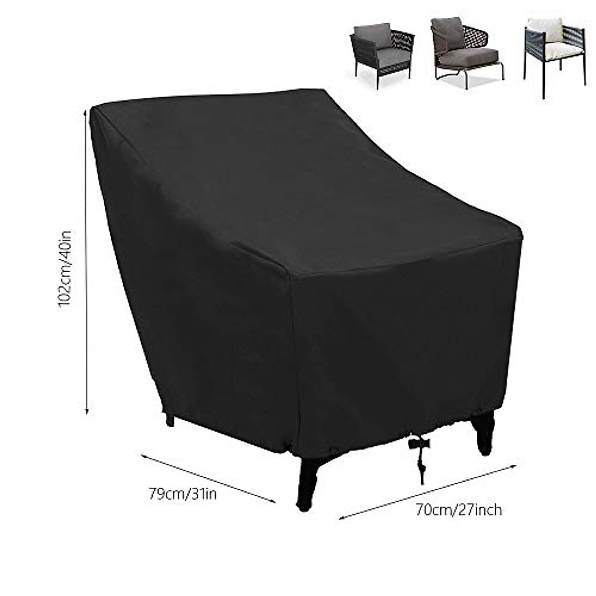 Outdoor Waterproof Chair Cover, Mayhour Balck Heavy Duty Lounge Deep Seat Cover,Large Patio Furniture Protection for Backyard,Veranda,Lawn,All Weather Rain UV Dust Rip Resistant Material (1pcs), Black