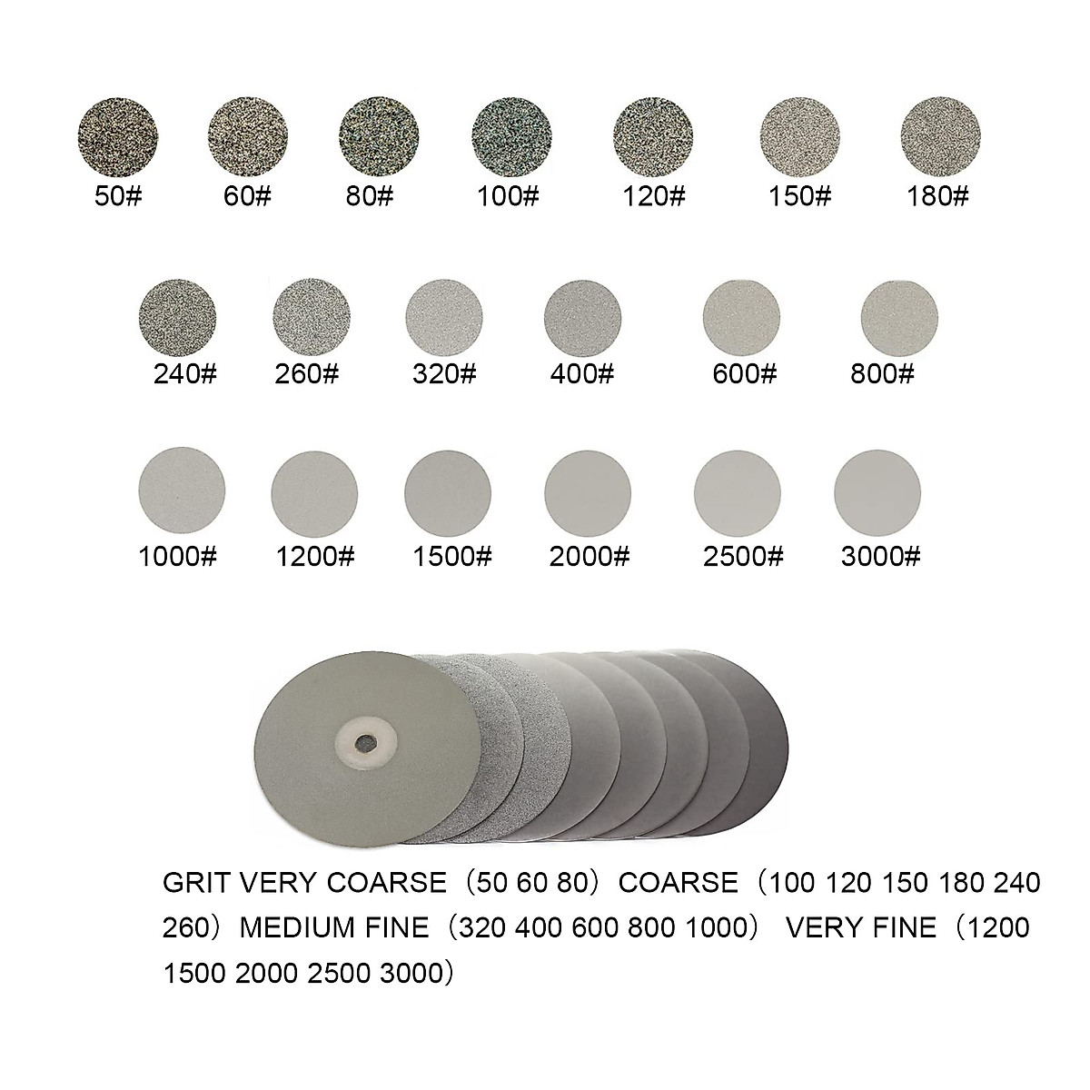 DZQ 6Pcs Diamond Flat Lap Wheel Disc Arbor Hole 8" x 1/2" Abrasive Lap 240 320 600 800 1200 3000 Grit for Cutting or Sanding Stone and Glass