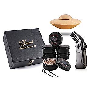 FUMAT Cocktail Smoker Kit with Torch,Smoked Old Fashioned Bourbon Whiskey Smoker Kit+PU Box,6 Flavors Wood Chips,Drink Smoker Infuser Kit, Brithday Whiskey Gifts for Men Dad