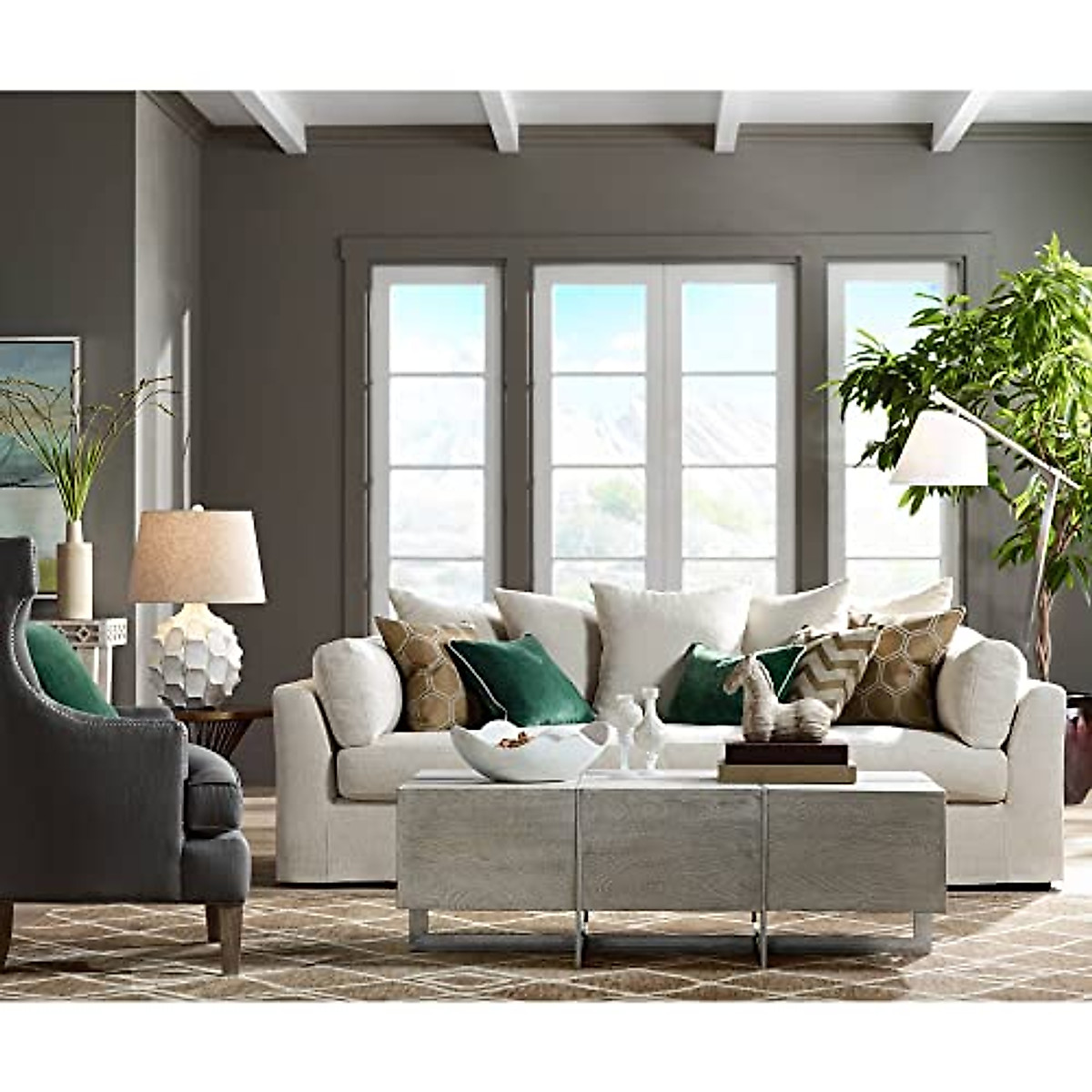 Walker Edison Modern Marble and Metal Frame Open Rectangle Coffee Accent Table Living Room Ottoman End Table, 42 Inch, Marble