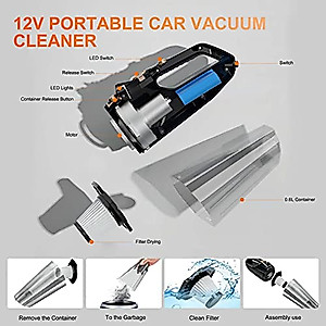 Car Vacuum Cleaner High Power,Yyton Portable Handheld Vacuum Cleaner up to 8000PA/120W/DC12V,Vacuum Cleaner with LED Light and Mutiple Accessories for Car Interior Cleaning Black
