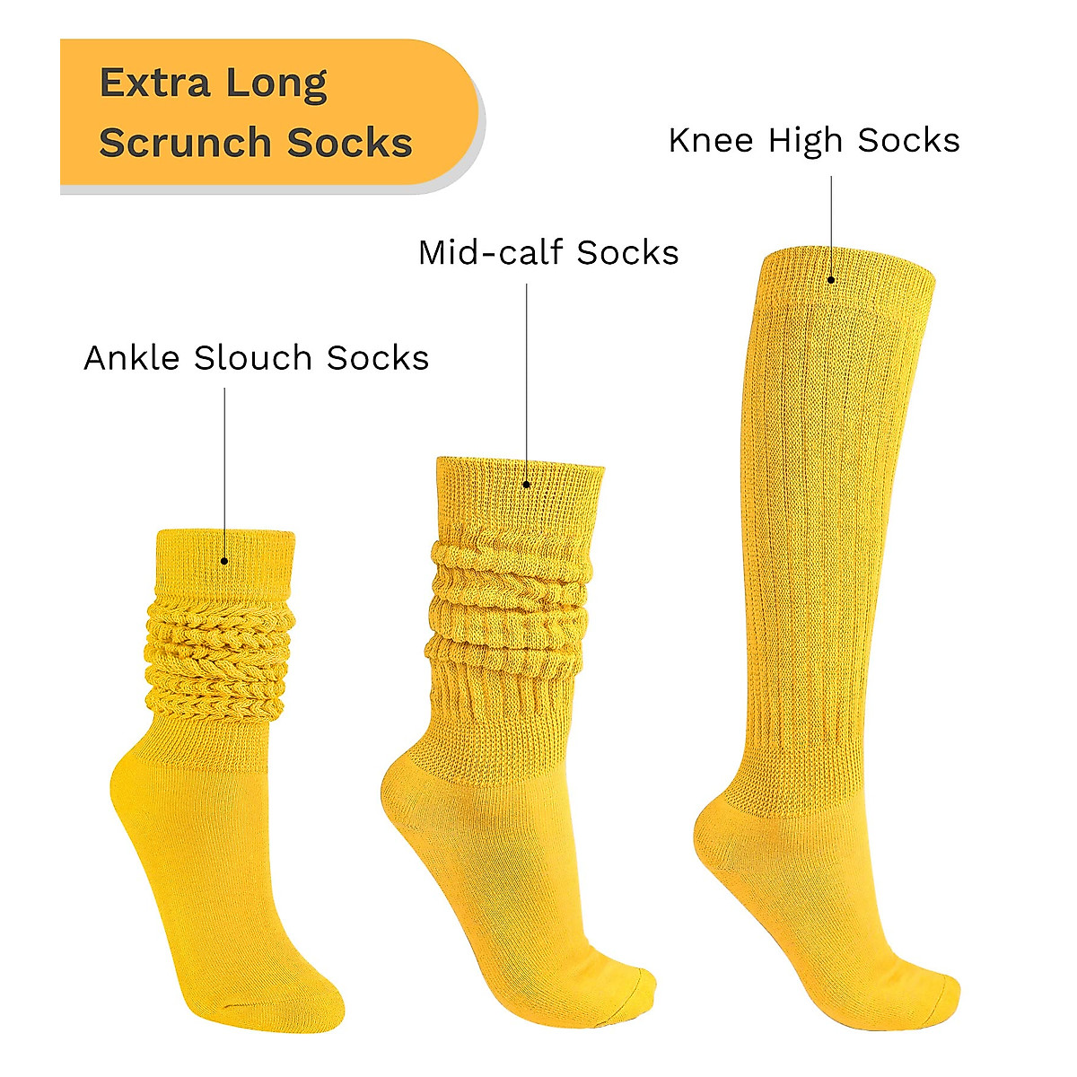 JOCMIC Slouch Socks for Woman 3 Pairs Women Scrunch Socks Extra Long Knee High Slouchy Socks Size 6-11 yellow+green+rose red