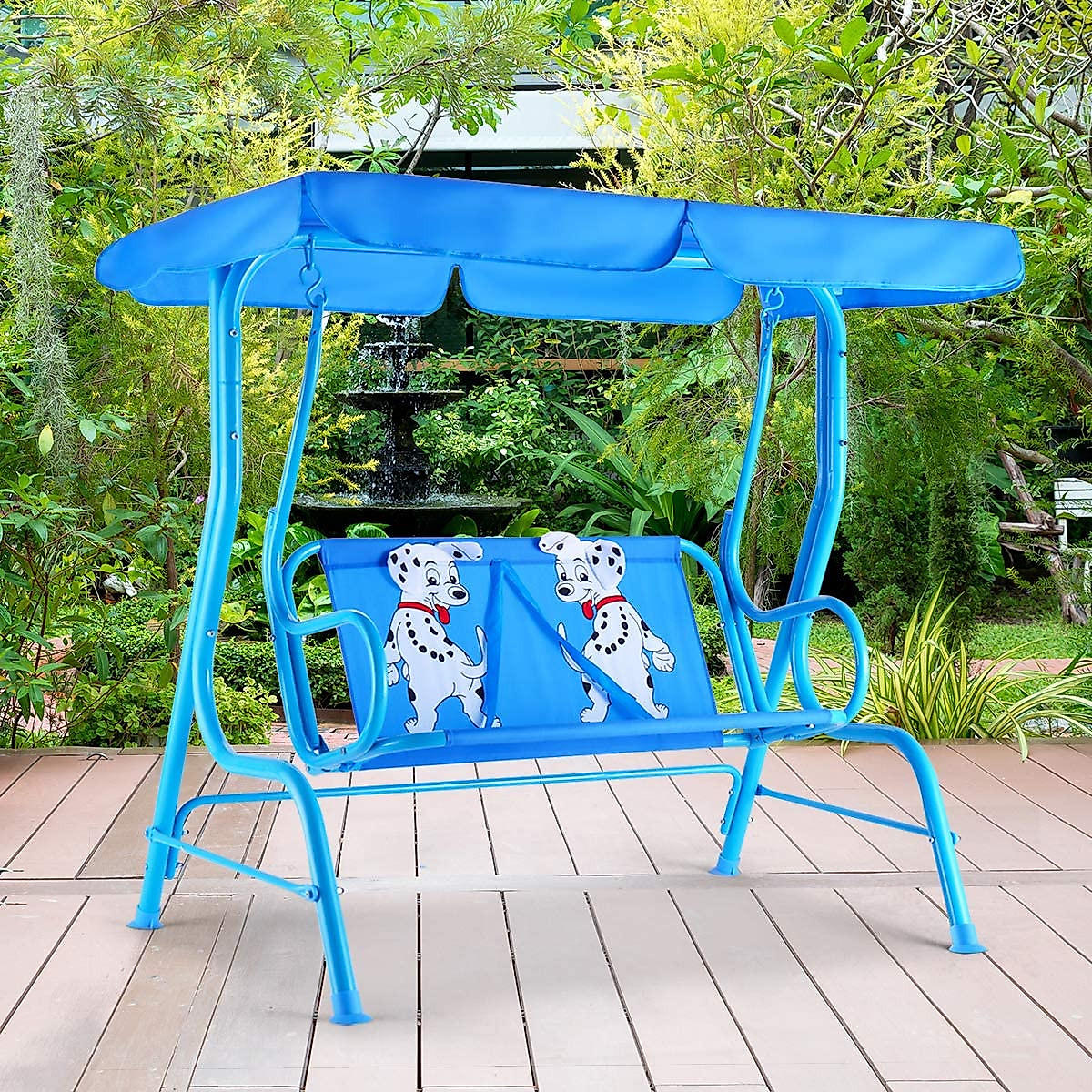ReunionG Kids Porch Swing, 2 Seats Children Swing Chair w/Safety Belt & Adjustable Hammock Canopy, Kids Patio Swing Bench for Outdoor