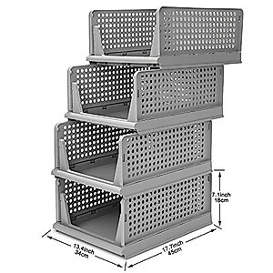 4-Pack Folding Wardrobe Storage Box Plastic Drawer Organizer Stackable Shelf Baskets Cloth Closet Container Bin Cube Home Office Bedroom Laundry Pull Out Drawer Dividers for Clothes,Toys Organization