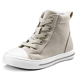K KomForme Kids Sneakers for Boys and Girls Toddler Canvas High Top Walking Causal Shoes with Zipper Grey