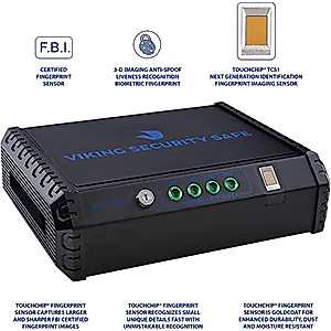 Viking Security Safe VS-37PZ Two Gun Safe with FBI Certified Fingerprint Safe Biometric Safe Sensor & Keypad 2 Handgun Capacity Pistol Safe