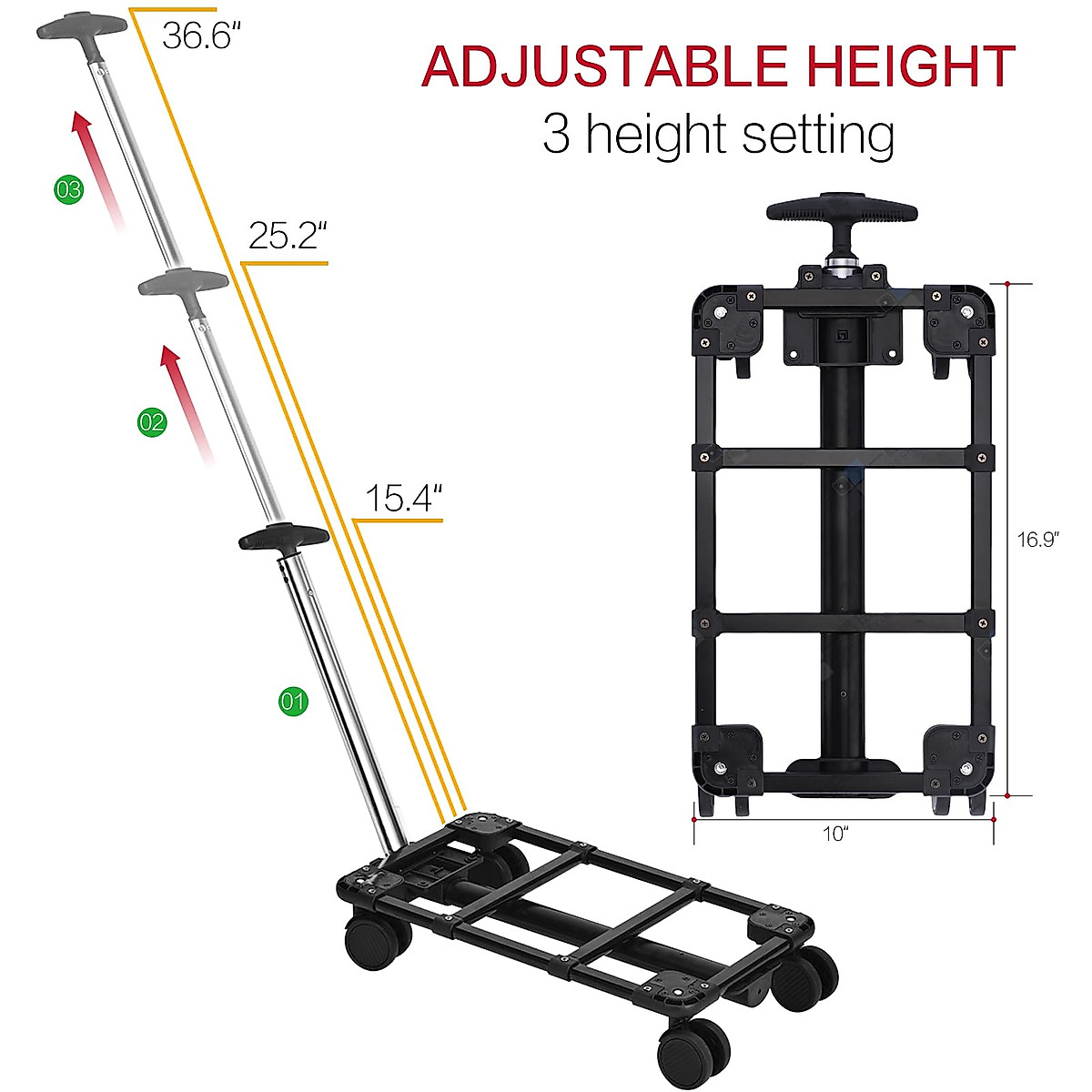 yookee home Small Hand Truck with 2 Ropes Folding Hand Truck Dolly Cart Collapsible Cart Heavy Duty Moving Dolly Portable Trolley for Luggage, Travel, Moving, Shopping, Office Use, Black