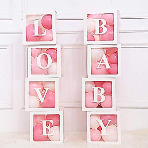 Baby Shower Balloon Boxes Decorations - Baby Boxes with 27 Letters,4pcs Transparent Baby Blocks for Gender Reveal,Wedding，Grad Decorations,Boy Girl Birthday Party Decorations, DIY Name Combination