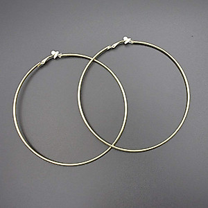 Extra Large Non Pierced Earrings for Women Men - Big Round Circle Clip On Huggie Hoop Earrings Hypoallergenic (Gold, 100)