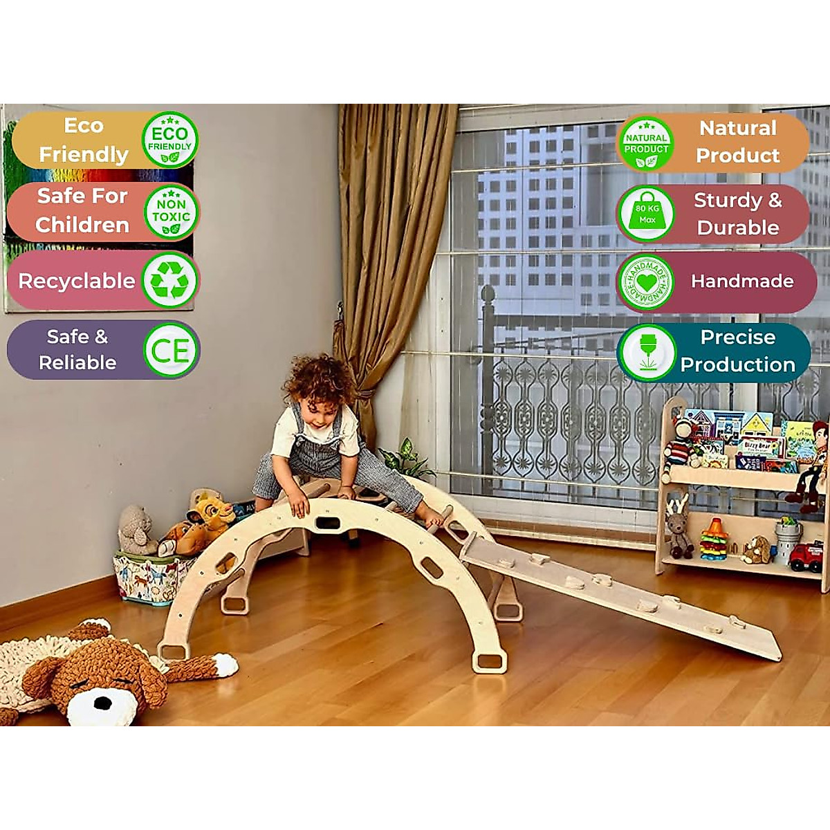 Climbing Arch | Montessori Rocker Arch | Arch with Two Sided Ramp | Wooden Climbing Arch | Climbing Wall for Children's Rooms | Indoor Playground for Climbing (Rock Ramp)