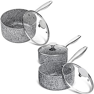 MICHELANGELO Saucepan with Lid 3 Qaurt, Ultra Nonstick Sauce Pan with Non toxic Stone-Derived Coating, Sauce Pot & Saucepan Set with Lid 1 Quart & 2 Quart