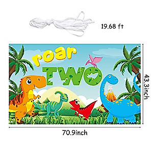 WATINC Roar Two Birthday Backdrop Banner Dinosaur Theme 2 Year Old Wild Forest XtraLarge Background Photo Booth Photography Baby Shower Party Decorations Supplies for Home Studio 71x43 Inch