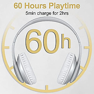 9S Bluetooth Headphones Over-Ear,CVC 6.0 Noise Cancelling Mic Wireless Headphones,60 Hrs Playtime Hi-Fi Stereo Deep Bass Foldable Headphones for Online Class, Home Office, PC, Cell Phones (Silver)