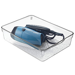 iDesign Rain Plastic Storage Organizer Bin, Container for Bathroom, Bedroom, Vanity, Kitchen Storage, 12" x 9" x 3", Clear,Clear