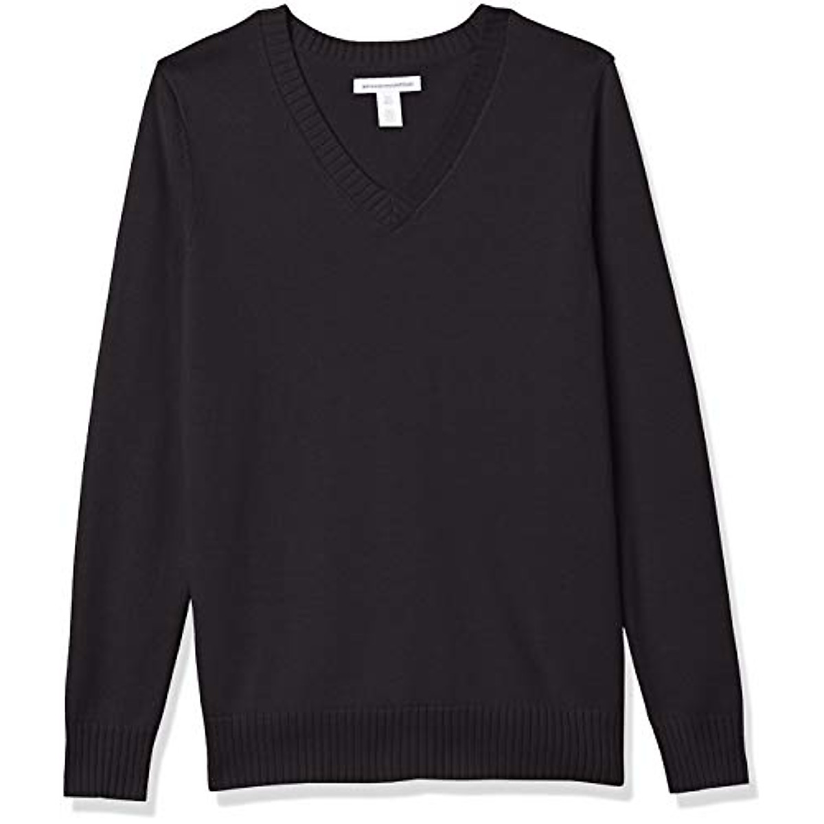 Amazon Essentials Women's 100% Cotton Long-Sleeve V-Neck Sweater, Black, Large