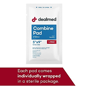 Dealmed 5" x 9" Abdominal (ABD) Combine Pads, Sterile, Individually Wrapped, Disposable, Latex-Free Wound Dressing for First Aid Kit and Medical Facilities, 20/Box (Pack of 1)