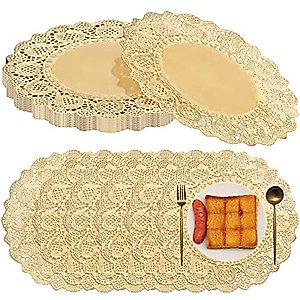 200 Pcs Gold Paper Doilies for Tables Set Lace Round Paper Placemats Decorative Disposable Placemats Doily Paper Pad for Dinner Plates Cake Dessert Crafts Wedding Tableware Party Decor (12 Inch)