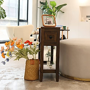 LUSUOWLZ Chairside Narrow End Table, Solid Wood Recliner Side Table with Drawer, Slim Nightstand Bedside Table for Living Room Bedroom