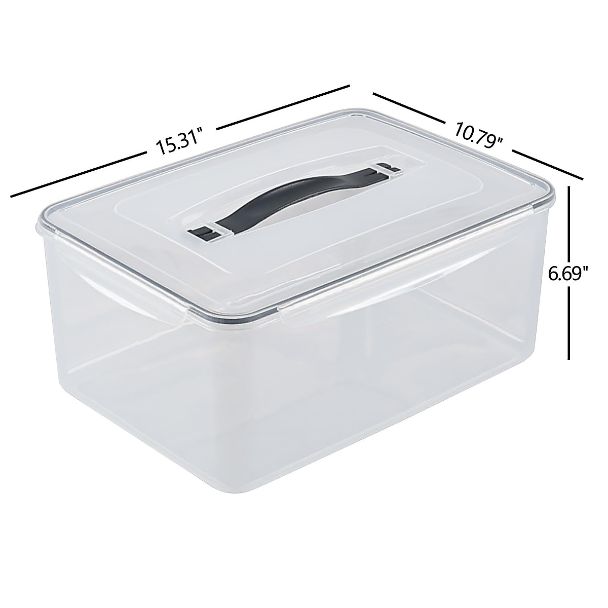 Dehouse 15 L Airtight Rectangular Food Storage Container with Top Handle, Set of 4 Plastic Clear Food Storage Container with Latch Clip