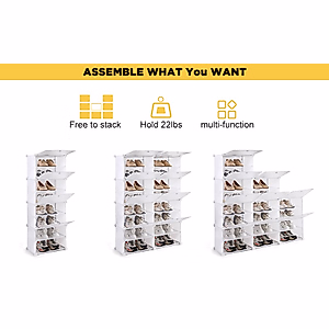 ASDET U&I Shoe Rack Organizer, 12 Tier Shoe Storage Cabinet 72 Pair Plastic Shoe Organizer 36 Grids Shoe Shelves for Closet Hallway Bedroom Entryway, White