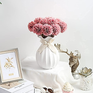 IPOPU Silk Flower Arrangements, 12pcs Artificial Chrysanthemum Flower Balls for Centerpieces Aesthetic Room Decor Baby Shower Garden Wreath Home Decor (Bean)