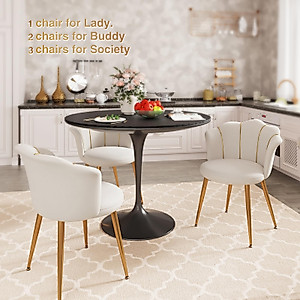 FiveWillowise Living Room Chairs, Mid Century Modern Accent Chair, Preppy Dining Chair, Upholstered Velvet Chair with Gold Legs, Cute Vanity Chair with Back for Bedroom, Study, Waiting Room, Beige