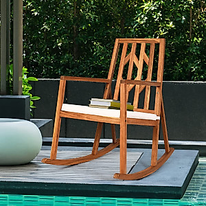 RELAX4LIFE Wooden Rocking Chair Outdoor - Oversized Patio Rocker w/High Backrest, Long Armrest, Removable Soft Cushion, Porch Rocking Chair for Backyard, Garden, Patio Rocking Chair (1, White)