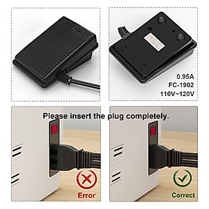 BRIGHTLYLIT Foot Pedal and Power Cord for Singer Sewing Machine,D Shape Plug,Apply to Singer 2277 4411 4423 1012 1107 1120 1130 1408 1507 1748 2250 3207 4102 50T8 6239 7322 (359102-001)