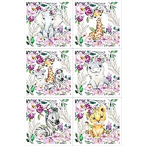 Safari Violet Flowers Roses Fabric Panel Set (6 Panels), Quilting Panels, Baby Quilt Panels, Cotton Baby Panels, Panel for Quilting