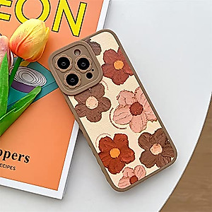 Cute Flower Camera Lens Phone Case for iPhone 14 Pro Cover Lovely Floral Side Frame Design Silicone Protective Cases for Apple 14 Pro - Brown