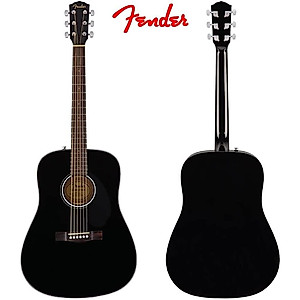 Fender CD-60S Dreadnought Acoustic Guitar (Walnut Fingerboard, Black) Bundle with Fender Classic Celluloid Guitar Medium 12-Pack Picks 351 Shape and Fender 2" Guitar Straps