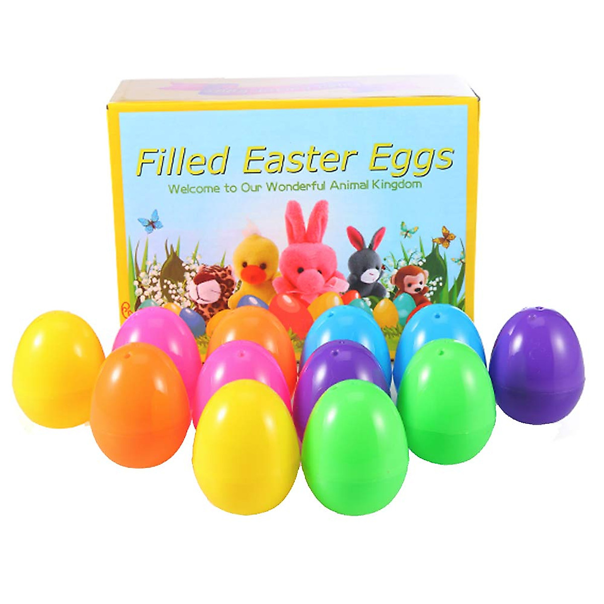 ThinkMax 12 pcs Easter Eggs Filled with Mini Plush Animals Toy for Easter Basket Stuffers/Fillers, Eggs Hunt, Party Favor
