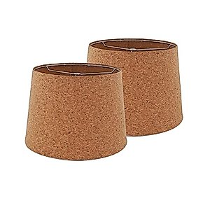 Double Drum Medium Lamp Shades Set of 2,14 Inches,Cork Leather Fabric Lampshade for Table Lamp and Floor Lamp, Hand Crafted lamp shade Spider Fitter Easy Assembly（12"x14"x10"） (Brown(without harps))