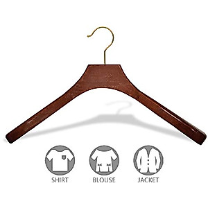 Deluxe Wooden Coat Hanger with Walnut Finish and Brass Swivel Hook, Large Contoured Jacket Hanger with 2 Inch Wide Shoulders (Set of 12) by The Great American Hanger Company