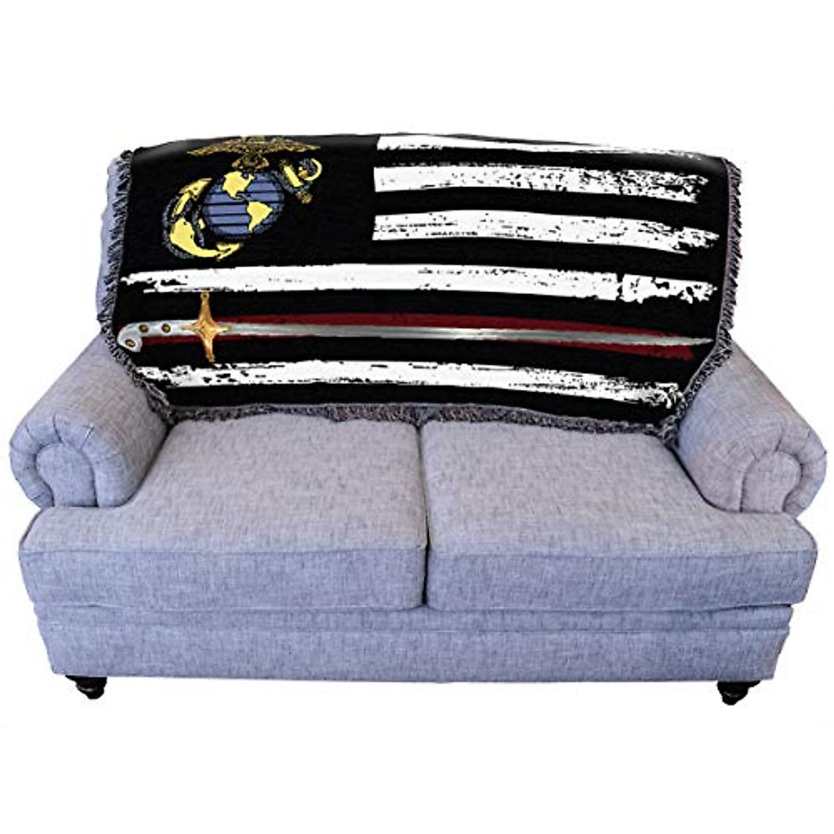 Pure Country Weavers US Marine Corps - Saber Line American Flag Blanket - Gift Military Tapestry Throw for Back of Couch or Sofa - Woven from Cotton - Made in The USA (61x36)