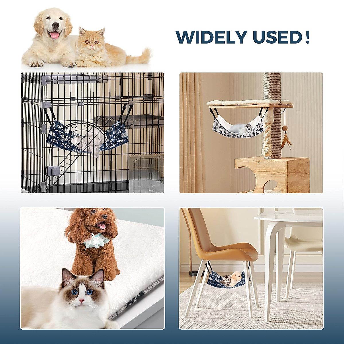 Cat Hammock for Cage Hanging Reversible 2Pack,Pet Hammock Bed Adjustable,Soft Sleeping Hammock for Cats,Ferret,Puppy,Rabbits,Small Animals (M, CAT)