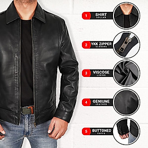 III-FASHIONS Leather Jacket Men Motorcycle - Vintage Style Shirt Collar Slim Fit Leather Jacket - Wiiick Black Leather Jacket For Mens - lambskin leather biker jacket xxl men