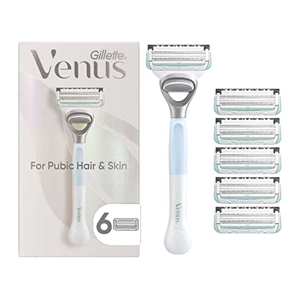 Gillette Venus Intimate Grooming Razors for Women, 1 Venus Razor Bikini Trimmer, 6 Razor Blade Refills