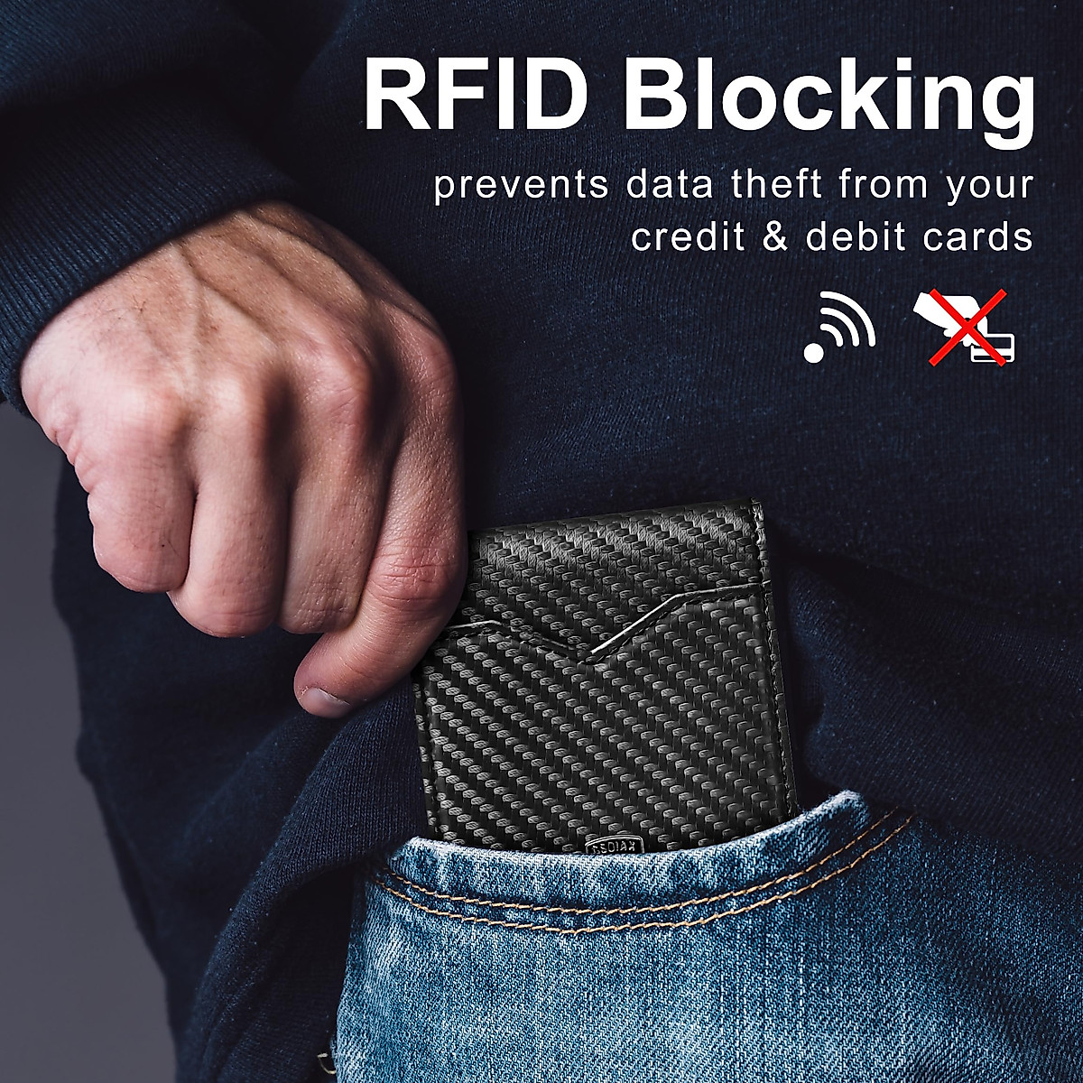 GSOIAX Slim Wallet for Men with 11 card Slots Rfid Blocking Carbon Fiber wallets Bifold Credit Card Holder Minimalist Leather With Gift Box (Carbon Black and Orange)