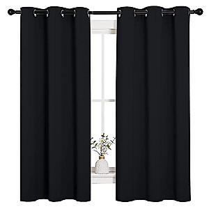 NICETOWN Pitch Black Solid Thermal Insulated Grommet Blackout Curtains/Drapes for Bedroom Window (2 Panels, 42 inches Wide by 63 inches Long, Black)