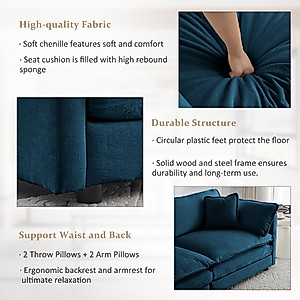 Suheww Comfort Chenille Loveseat Sofa, Modern Love Seat 2-Seater Sofa Cloud Couches for Living Room Bedroom Office Apartment (Blue, Loveseat)