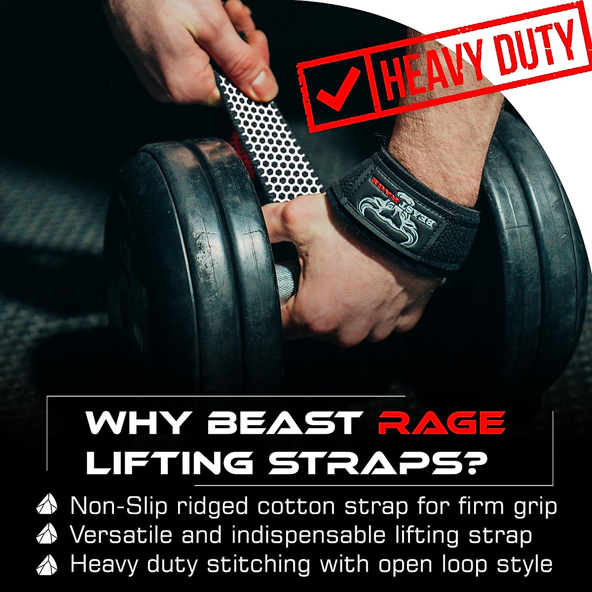 BEAST RAGE Lifting Wrist Straps for Weightlifting, Weight Lifting Straps Gym Power Workouts Lifting Straps Padded Cotton Men Women Supportive Lift Deadlift Straps Hard Pull Exercise Straps (White silicone)