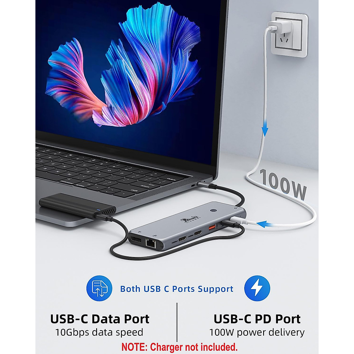 USB C Hub USB C Docking Station Dual Monitor 13 in 1 Triple Display Multiport Adapter with 2 HDMI+DP+8 USB C/A Ports+Ethernet+Audio, USB C Dongle for MacBook/Dell/HP/Lenovo ThinkPad/Surface