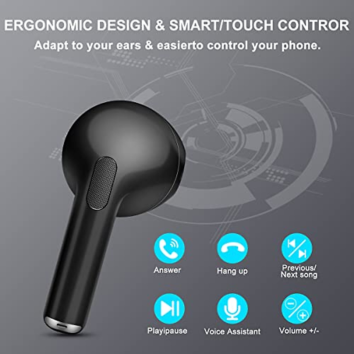 Numy Bluetooth 5.0 Earbuds Headphones in-Ear,Fast Charging Case Numy Earphones Deep Bass with mic, Touch Control, IPX6 Waterproof Sport Numy Headphones for Work Running Gym