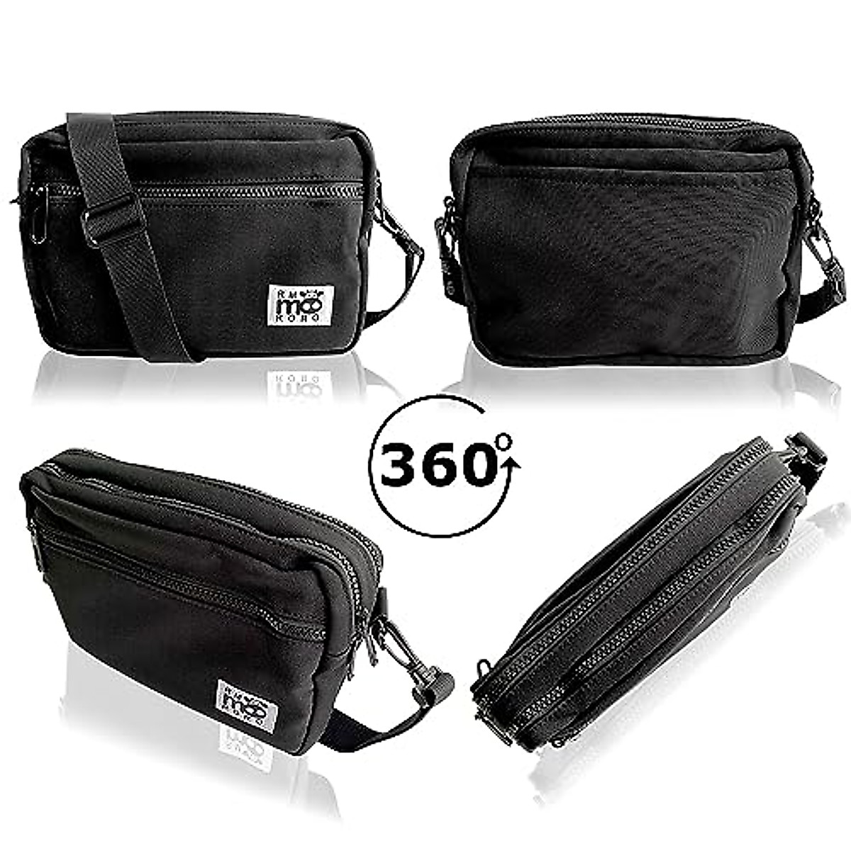 RMMOORORO Water Resistant Messenger Bag With Detachable Strap Crossbody Sling Purse Multi Pockets for hiking travel sports Black