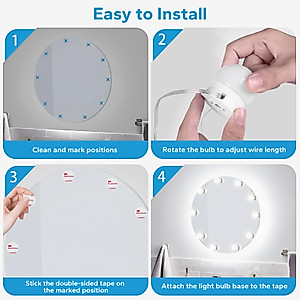 LED Vanity Lights for Mirror, Vanity Lights Stick on with 10 Dimmable Bulbs, 3000K 4000K 6500K & 10 Level Brightness Adjustable, USB Cable, Hollywood Mirror Lights for Makeup Dressing Room Bathroom